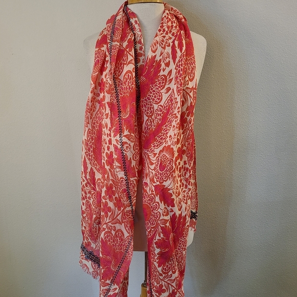 J. Crew | Accessories | J Crew Orange Pink Linen Blend Floral Scarf ...